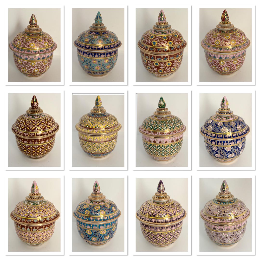 LTD Thai Benjarong Handmade Porcelain, Ceramic Jar With Lid, Thai Hand ...
