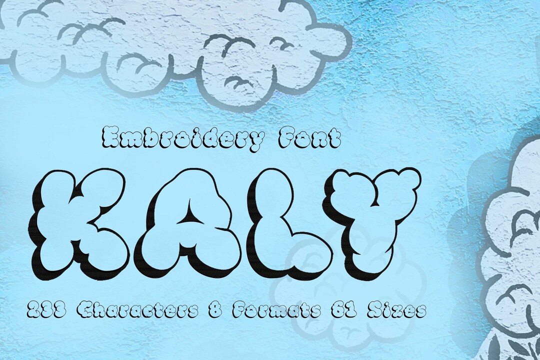 Kaly Cute Clouds Outlined 3D Comic Embroidery Font, Decorative ...