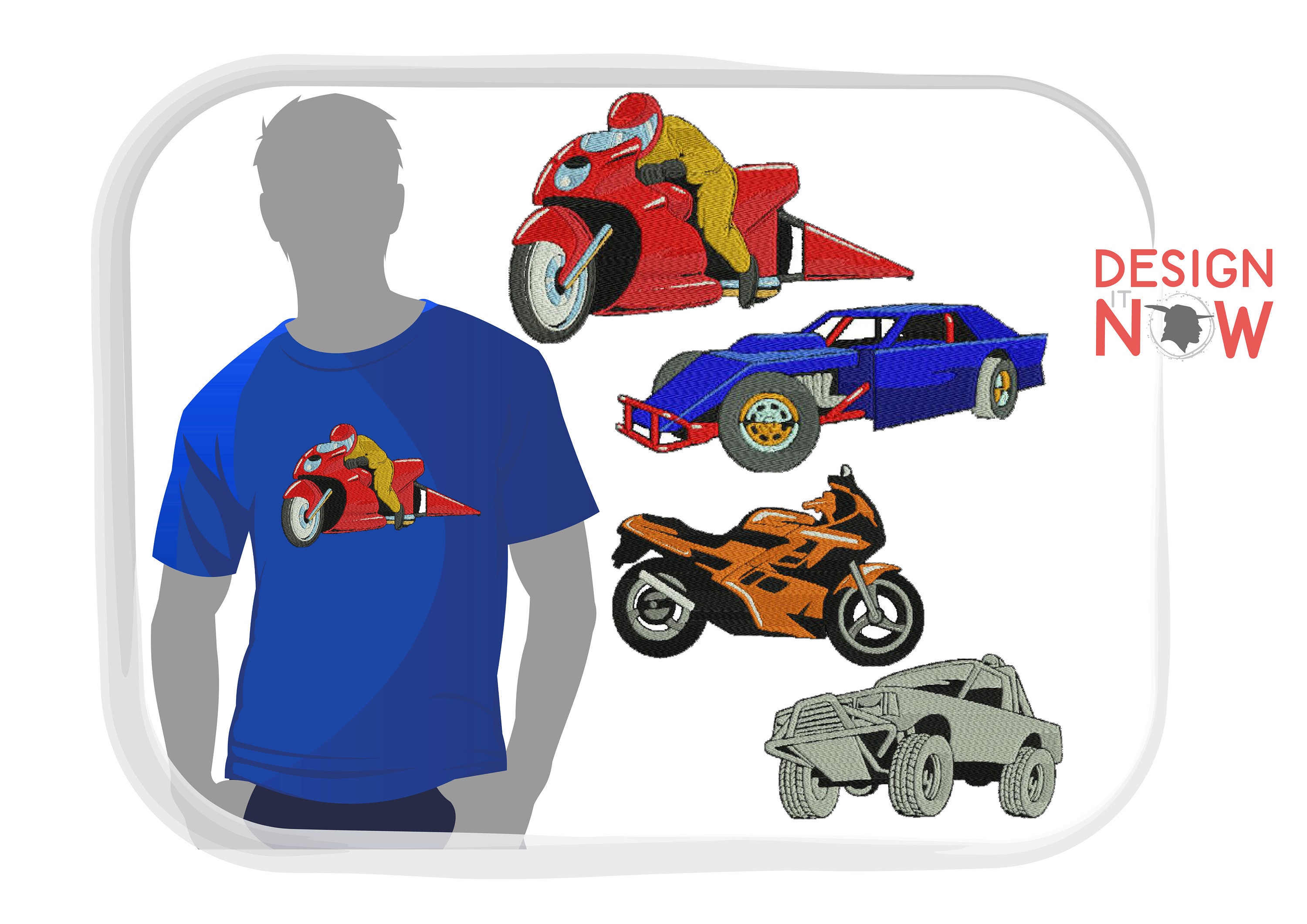 Motorbike Sports Car Auto Racing Machine Embroidery Design | Etsy