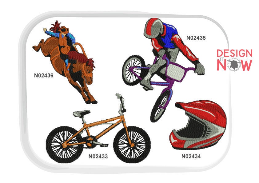 BMX Bicycle Embroidery, Motocross Design, Rodeo Bull Riding Embroidery ...