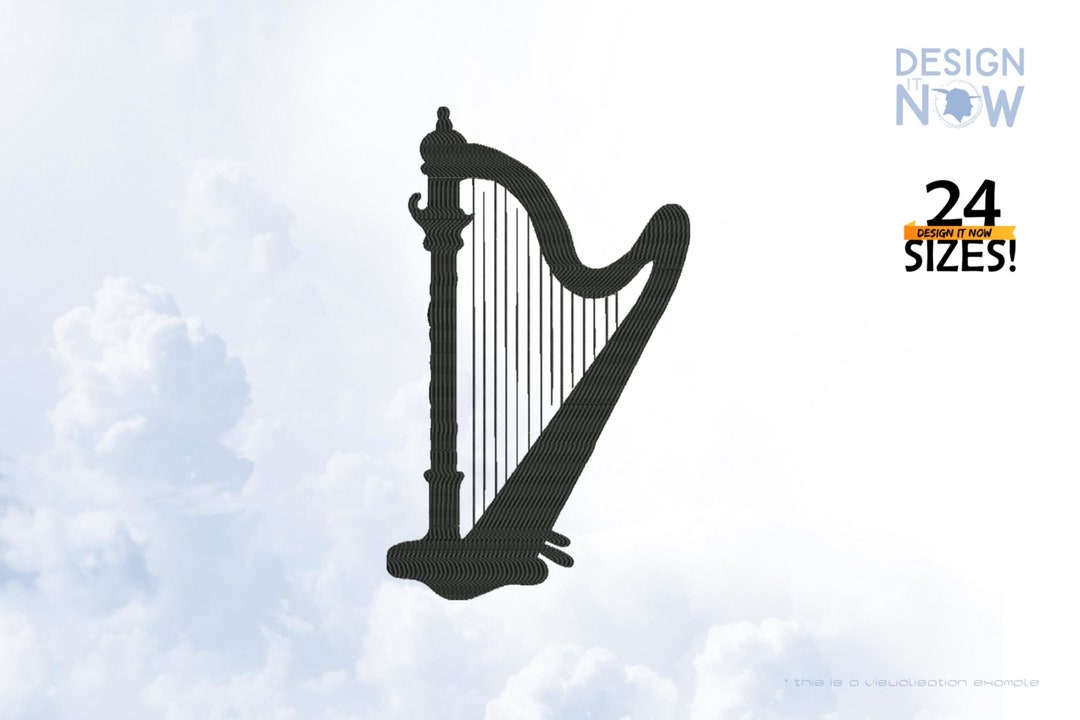 Harp Musical Instrument Embroidery Design, Music Sound Embroidery ...