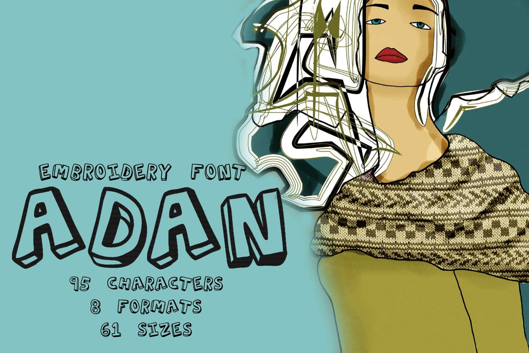 Embroidery Font, Adan Shadowed Outlined Modern Font, Fancy Embroidery ...