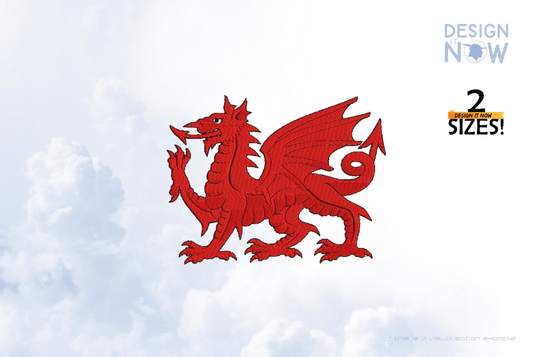 Wales Flag, the Red Dragon Embroidery Design, Flag of Wales Embroidery ...