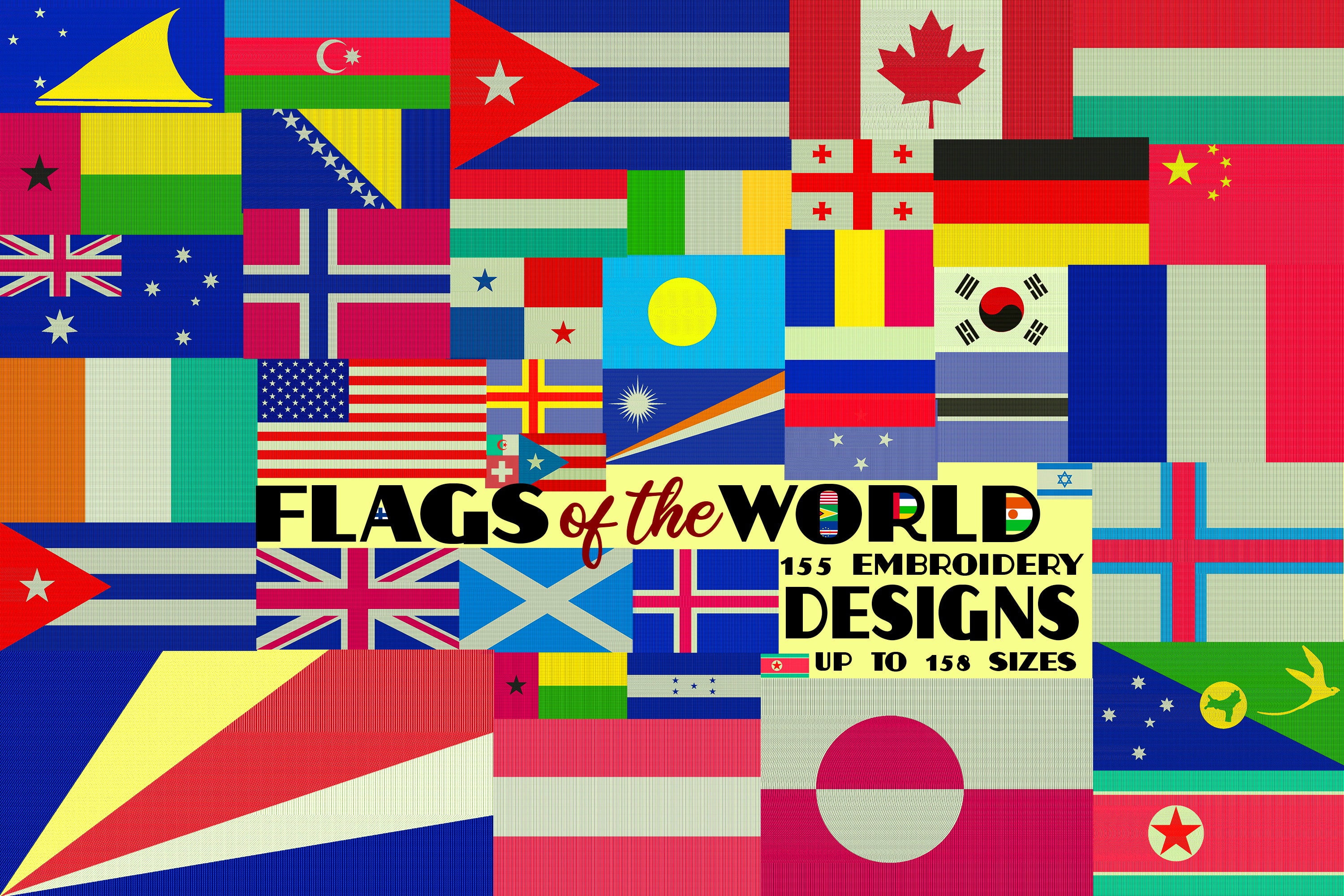 Flags of the World Embroidery Design Bundle, National Flag Embroidery ...