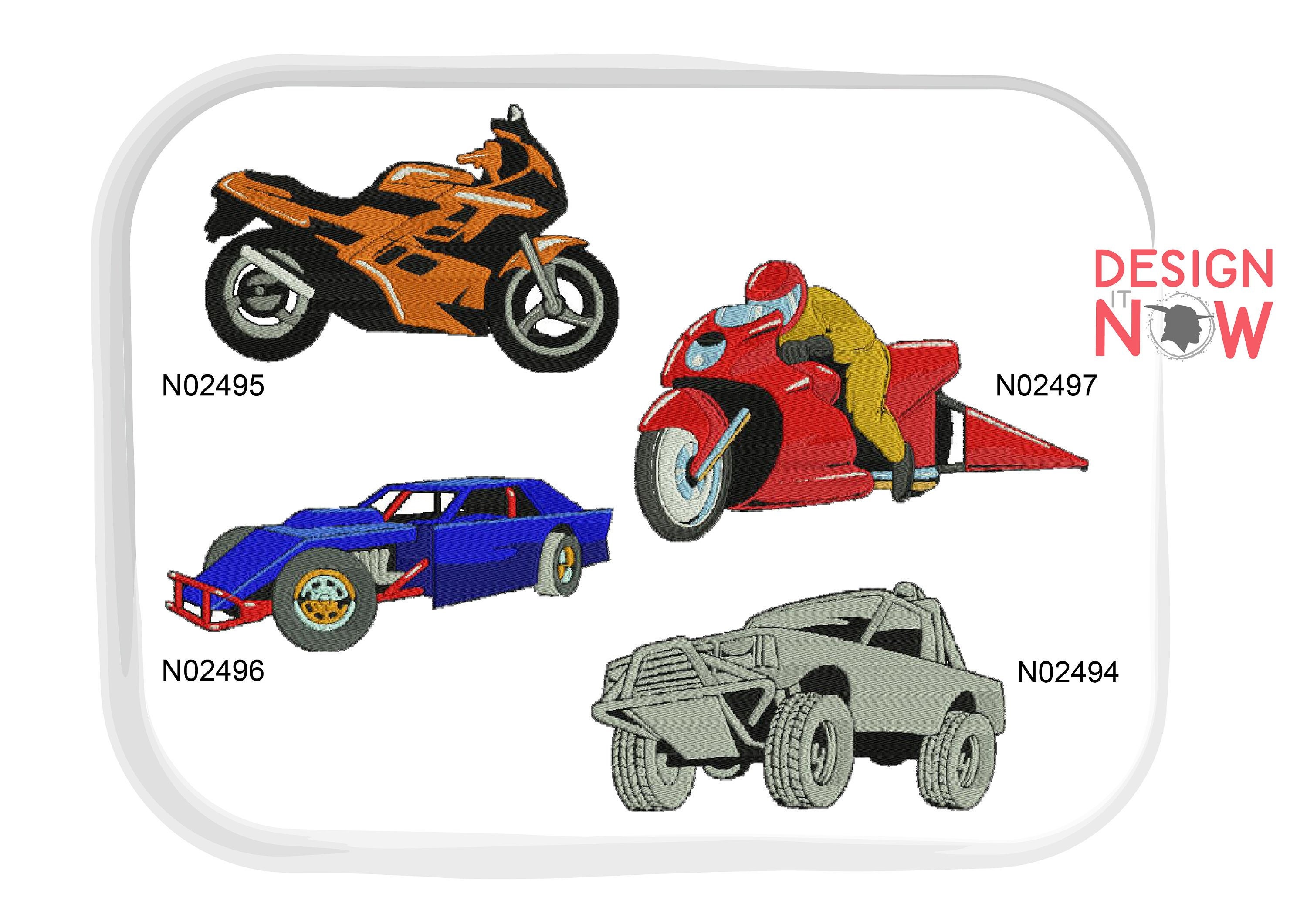 Motorbike Sports Car Auto Racing Machine Embroidery Design | Etsy