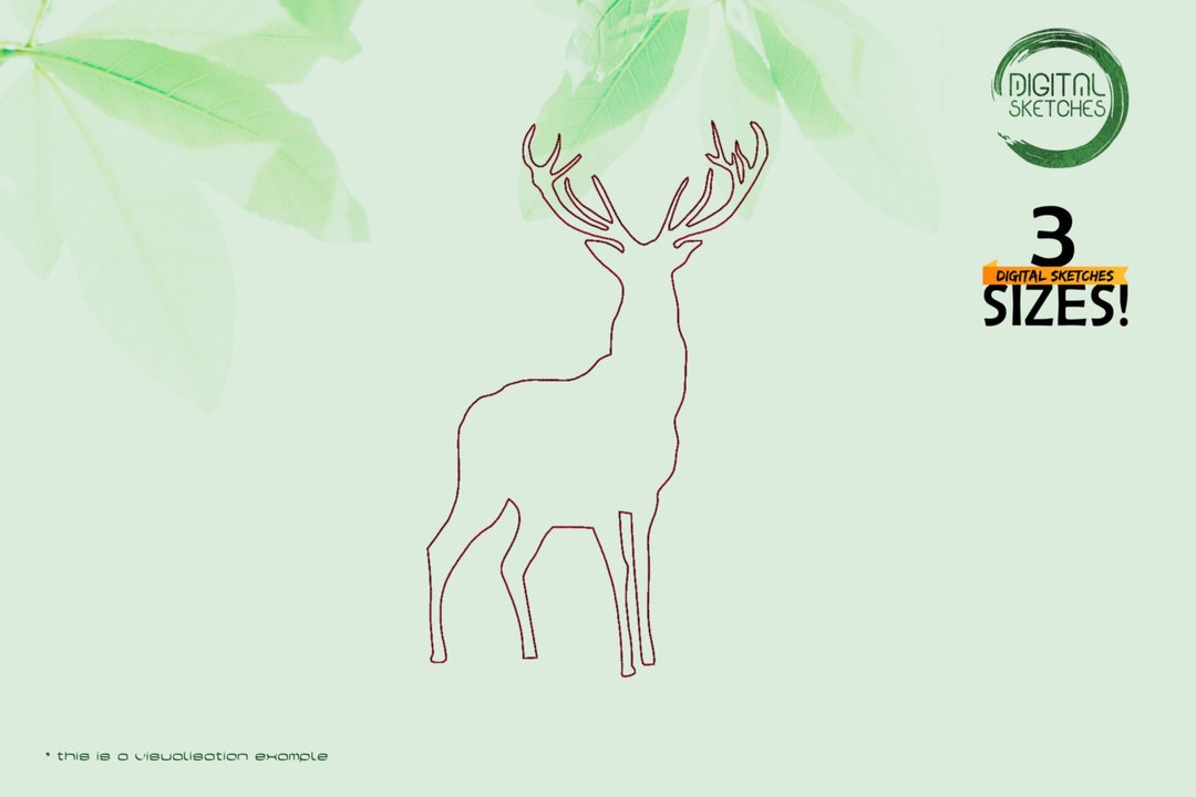Deer Machine Embroidery Design, Redwork Embroidery Pattern, Beautiful ...