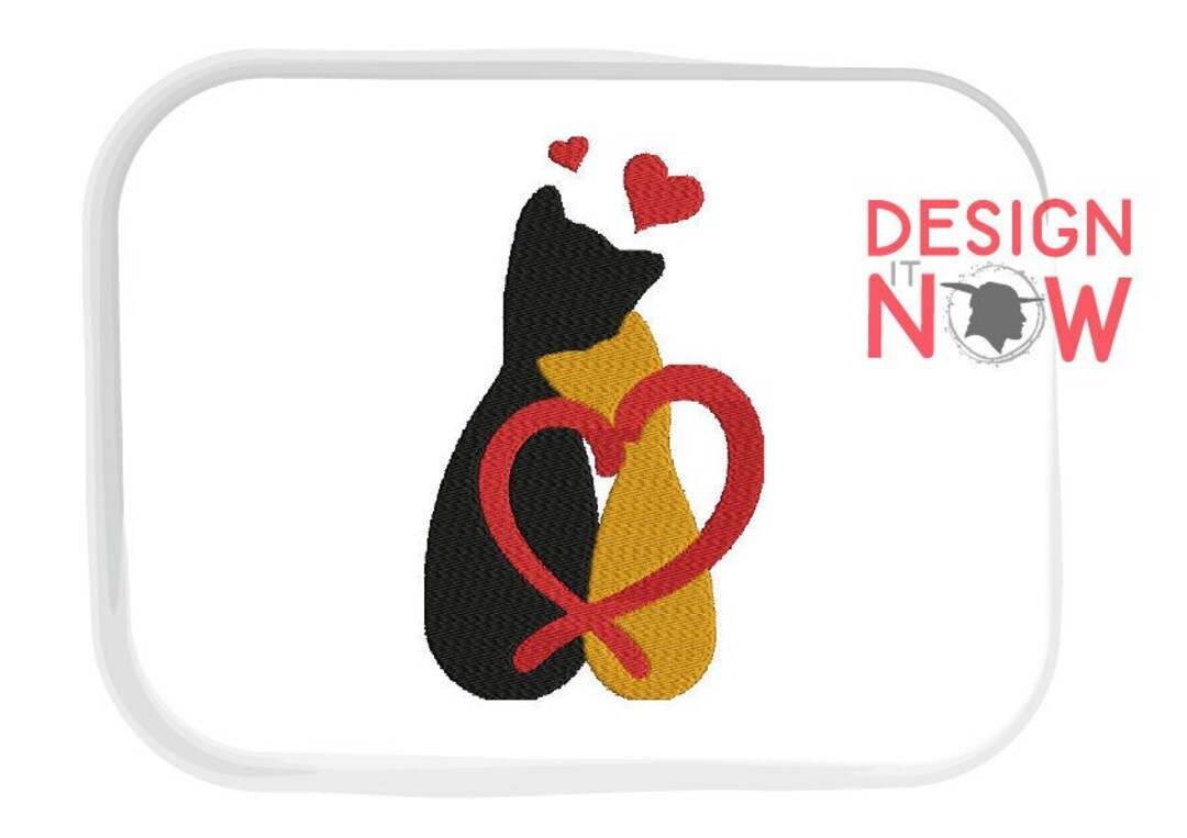 Cats Embroidery Design, Cats Embroidery Pattern, Heart Embroidery, Cat ...