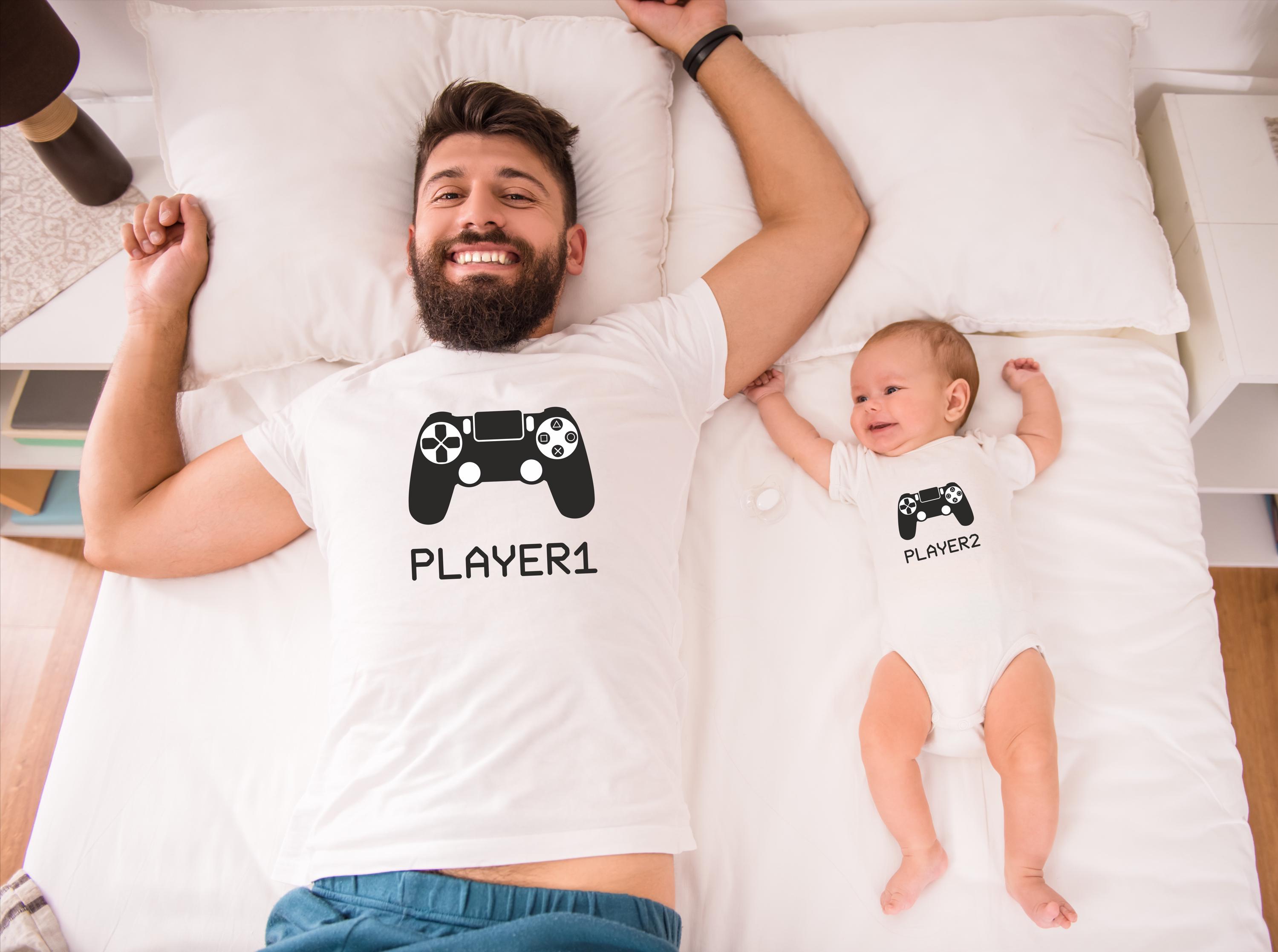 Leveled up to Daddy & Player 2, Matching Gamer Shirts, Matching Father ...