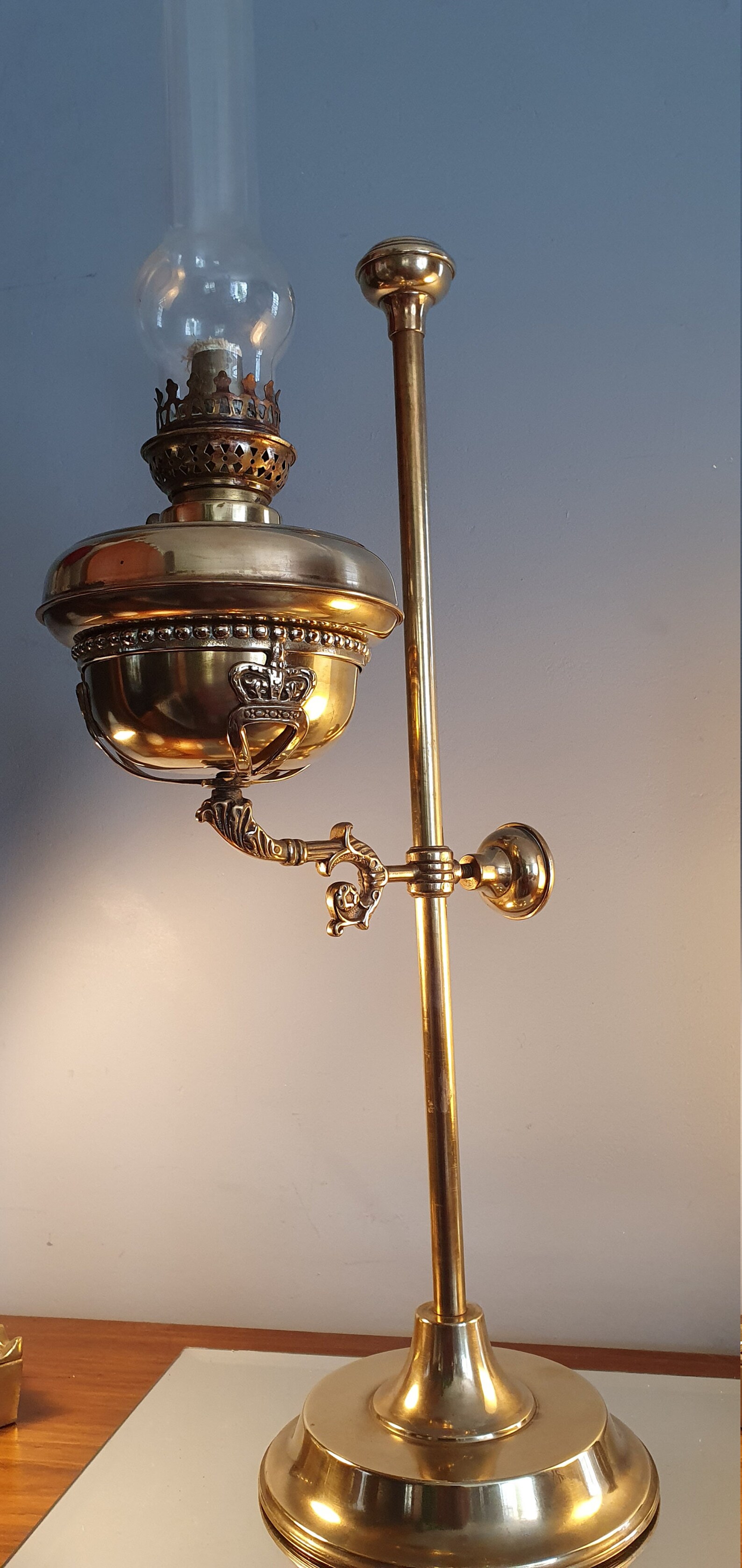 Antique golden brass oil student lamp. Made in France 1900. | Etsy