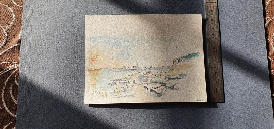 Signed Watercolor Representing a Landscape of France. Royan. 24 X 18 Cm ...