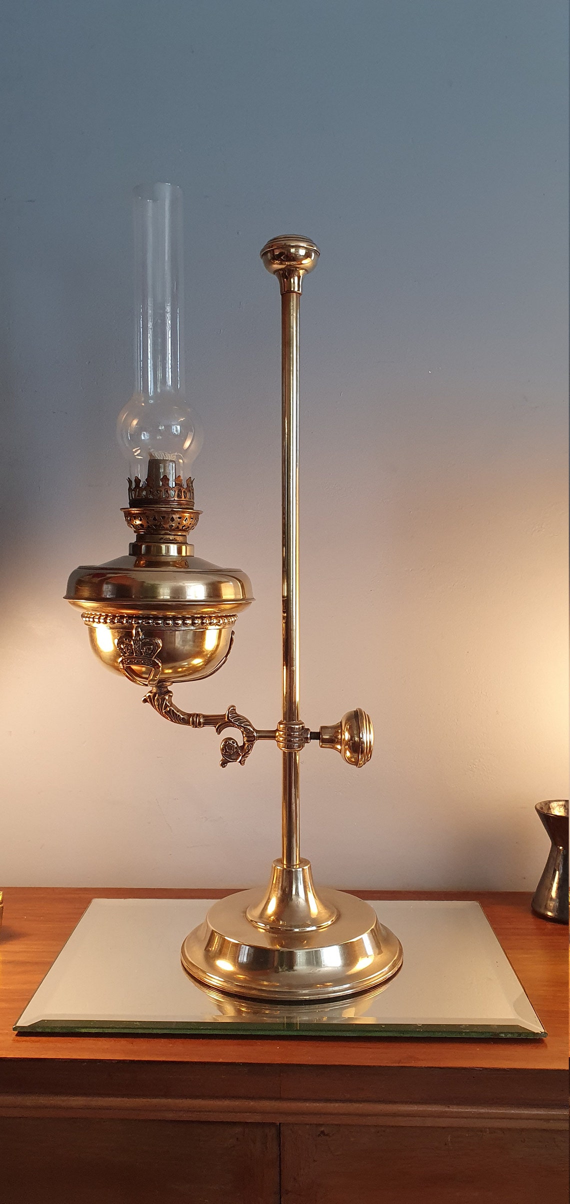 Antique golden brass oil student lamp. Made in France 1900. | Etsy