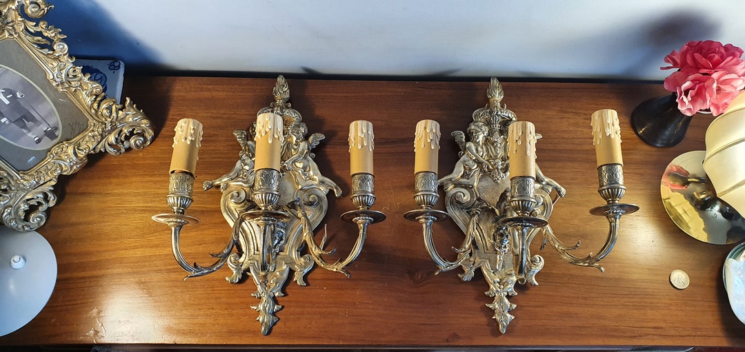 Pair of Louis XIV Gilt Bronze Wall Lights With Cherub and Faun ...