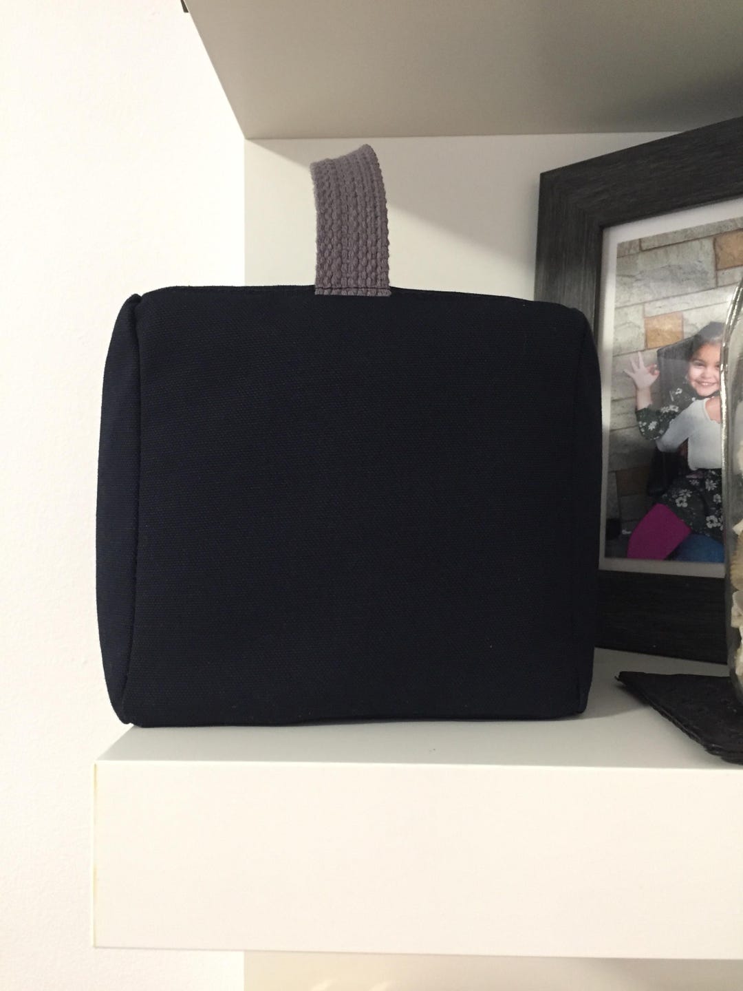 Navy Blue Cotton Canvas Cube Door Stop With Grey Handle, Soft Kick Cube ...