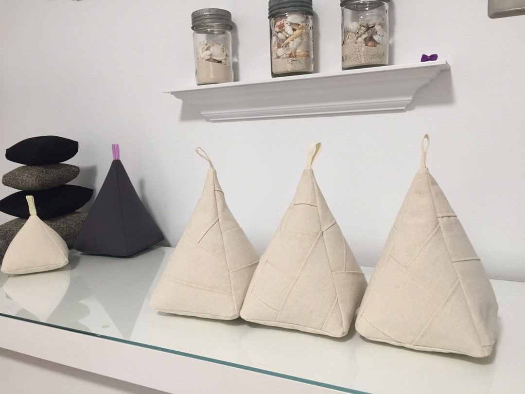 Set of 3 Easy Fill Sculpted Patchwork Pyramid Door Stops in Natural ...