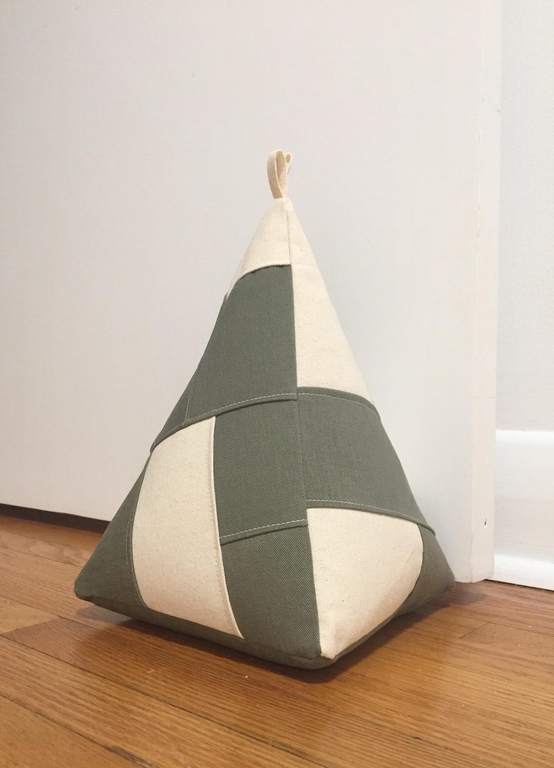 Extra Large Sculpted Green & Natural Canvas Fabric Doorstopper, One-of ...