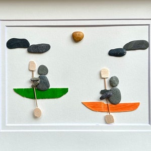 Pair of Kayakers 8x10 Framed Pebble Art, Handmade Personalizable Gift ...