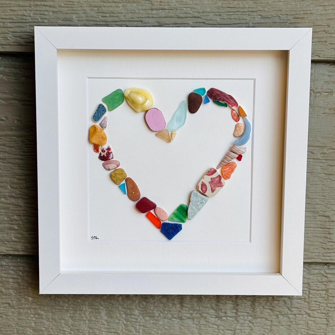 Scottish Sea Glass Heart Collage, Framed Coastal Decor, Valentines Day ...