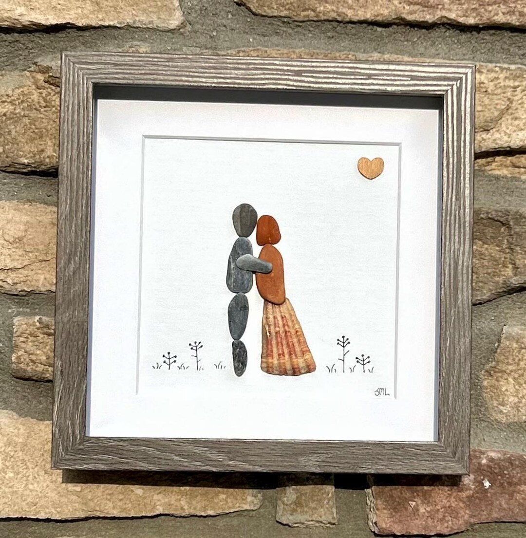 Romantic Pebble Art | Couple Embracing | 8x10 Sea Glass & Shells ...