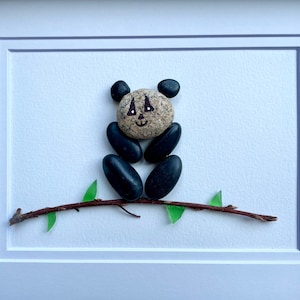 Panda Bear Original Framed Pebble Art, 8 X 10 Handmade Animal Artwork ...