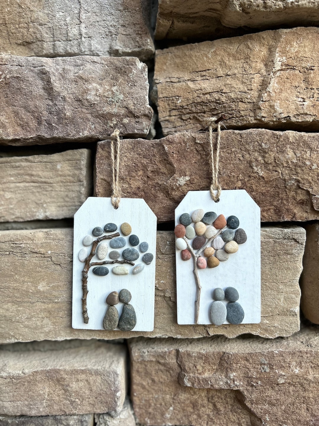 Couple Under Pebble Tree Handmade Ornament on Wood Round, Unique Gift ...