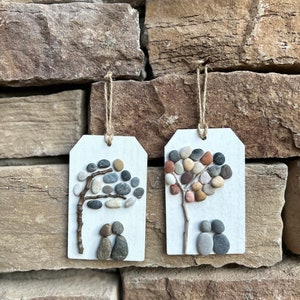 Couple Under Pebble Tree Handmade Ornament on Wood Round, Unique Gift ...