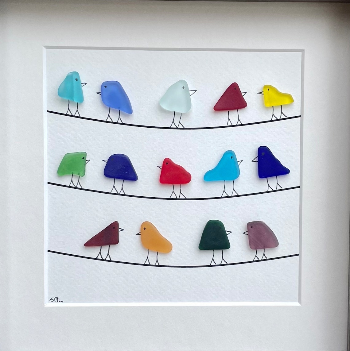 Rainbow Sea Glass Bird Artwork, Coastal Beach Decor, Framed Art - Etsy