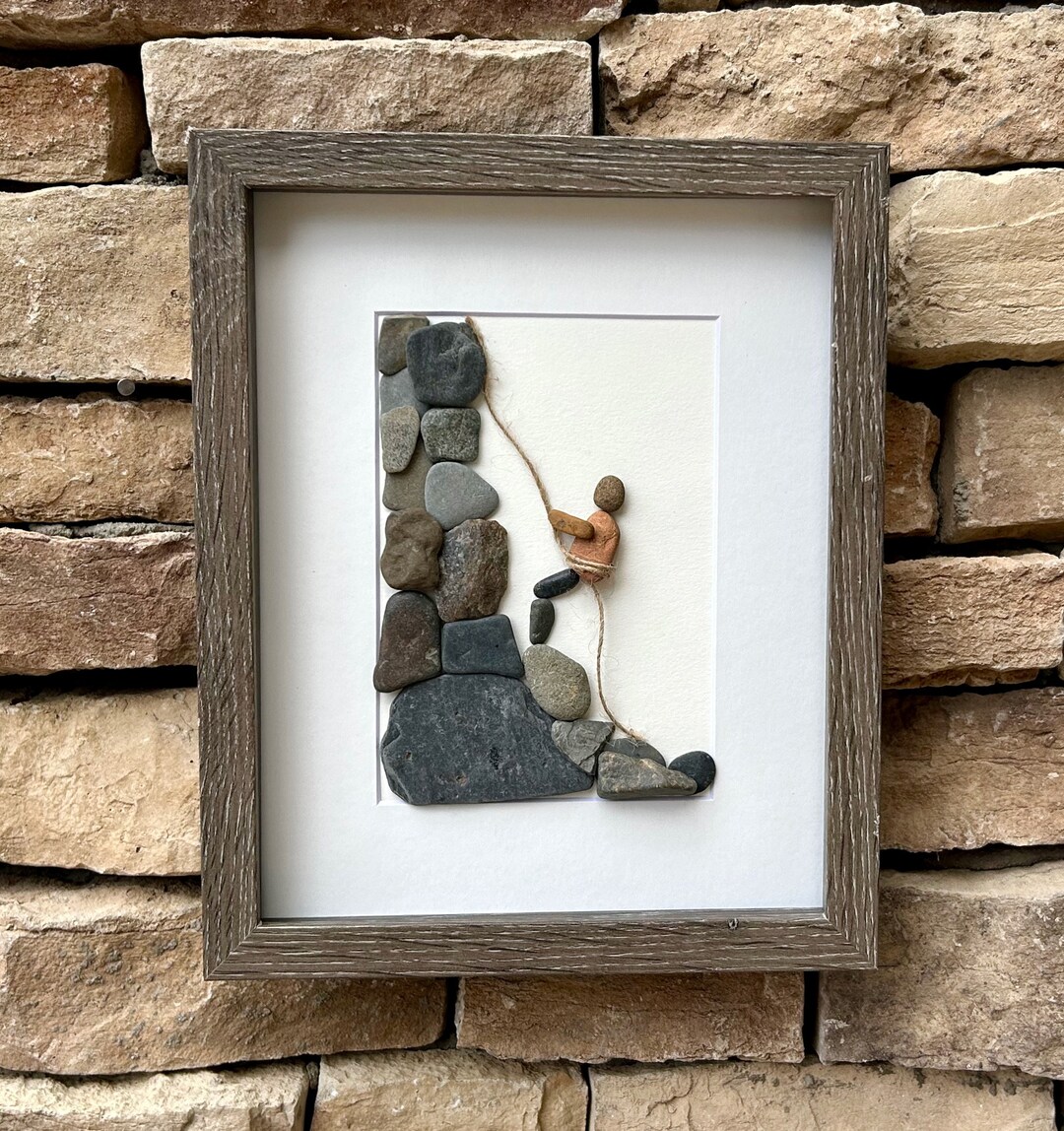 Rock Climbing Pebble Art, 8x10 Framed Original Artwork, Perfect Gift ...