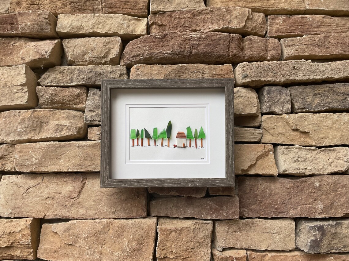 Wooden House in Sea Glass Forest 8x10 Framed Handmade Artwork - Etsy