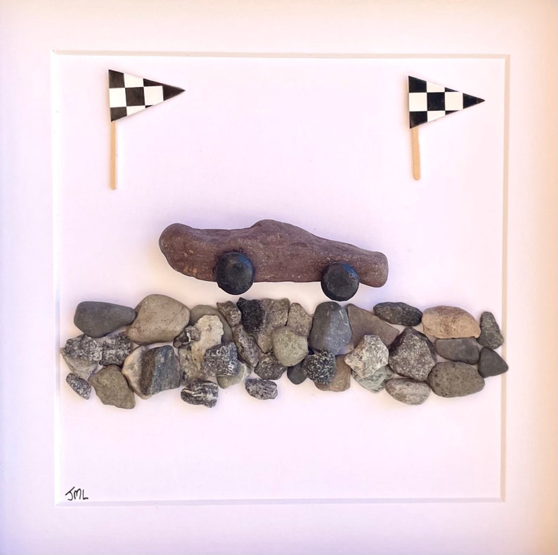 Race Car Pebble Art Picture 8x10 Framed Handmade Gift for Car - Etsy