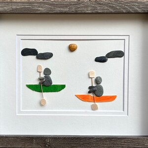 Pair of Kayakers 8x10 Framed Pebble Art, Handmade Personalizable Gift ...