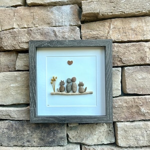 Couple With Cat Pebble Art, 9x9 Framed Picture, Personalized Pet ...