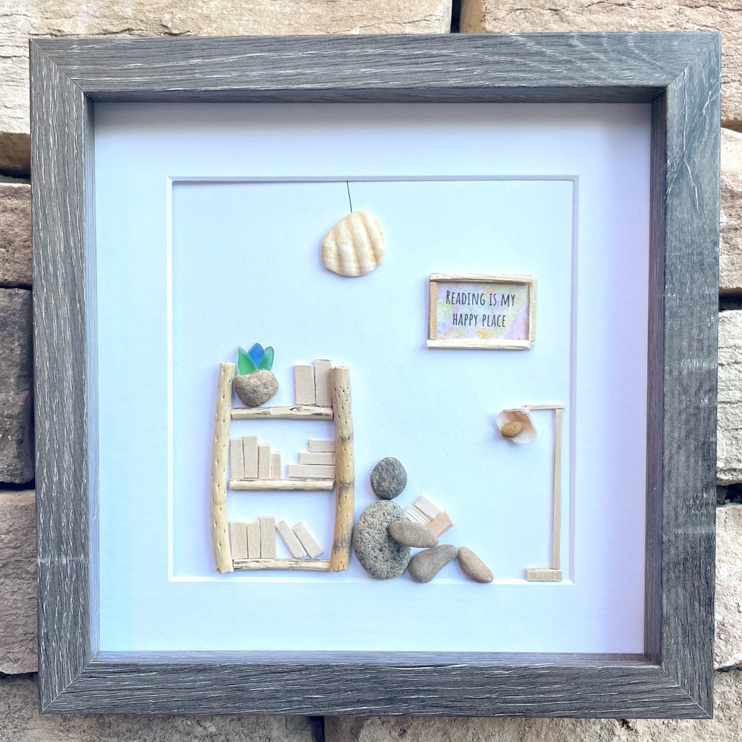 Unique Gift for Book Lovers, 8x8 Pebble Art Picture of Reader ...