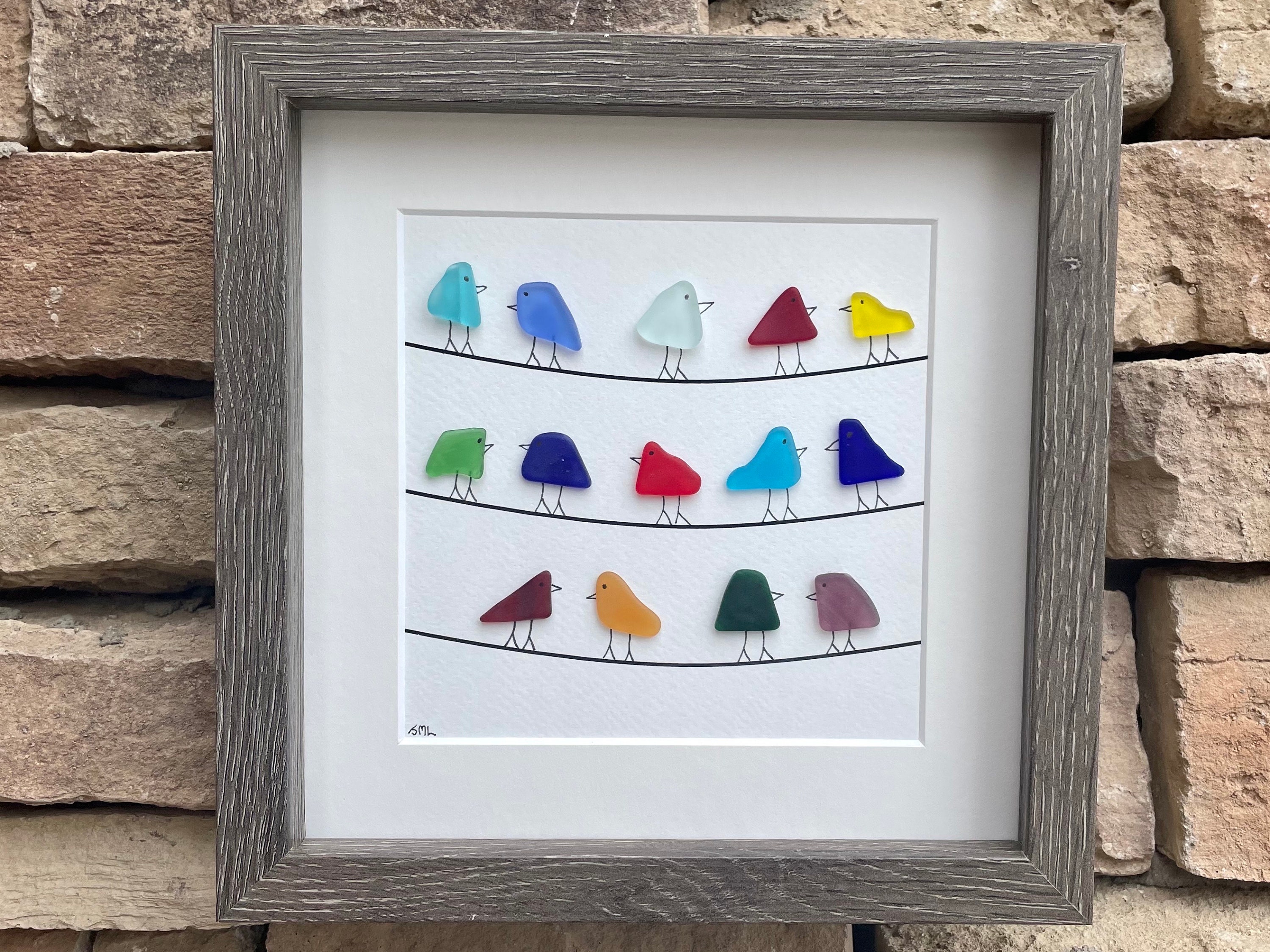 Rainbow Sea Glass Bird Artwork, Coastal Beach Decor, Framed Art - Etsy