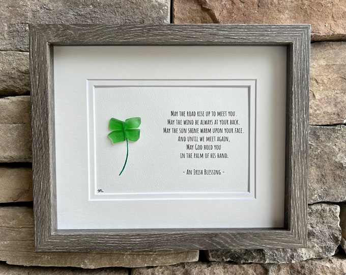 Irish Blessing Shamrock Sea Glass Art, 5x7 Framed Picture, St Patricks ...