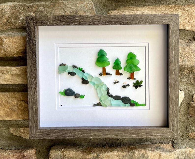 Sea Glass River Art With Trees – Handmade Nature Wall Decor | Sea Glass ...