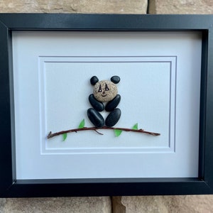 Panda Bear Original Framed Pebble Art, 8 X 10 Handmade Animal Artwork ...