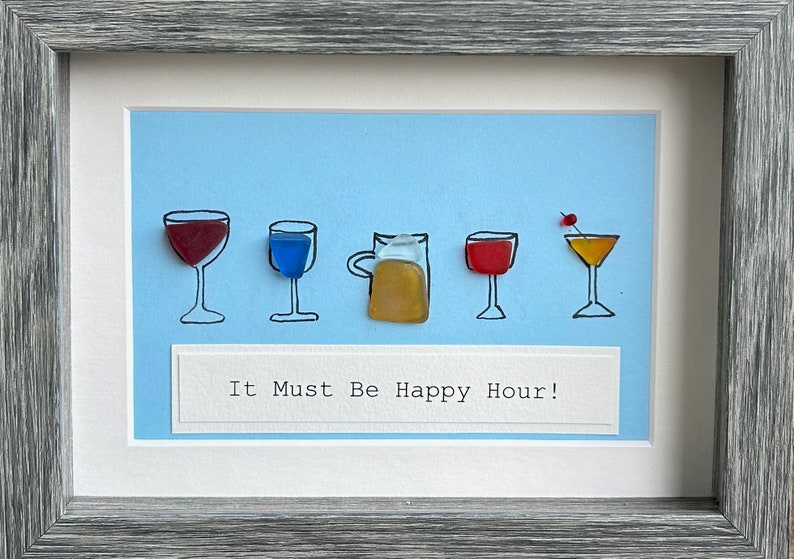 Happy Hour Sea Glass Art 5x7 Framed Handmade Picture Bar - Etsy