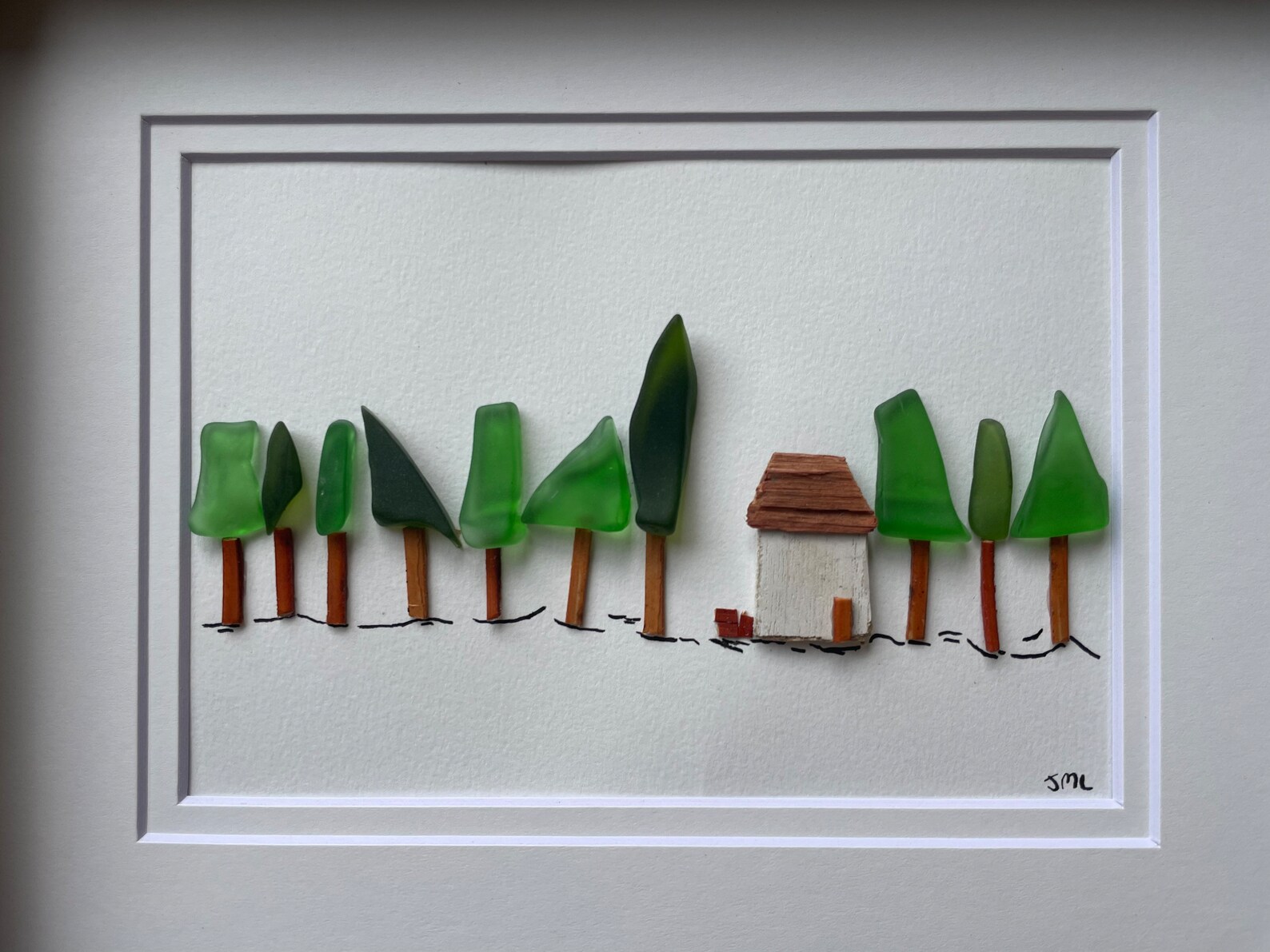 Wooden House in Sea Glass Forest 8x10 Framed Handmade Artwork - Etsy
