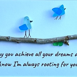 May You Achieve All Your Dreams, 8x10 Framed Sea Glass Art Featuring Two Birds on a Branch, Gift ...