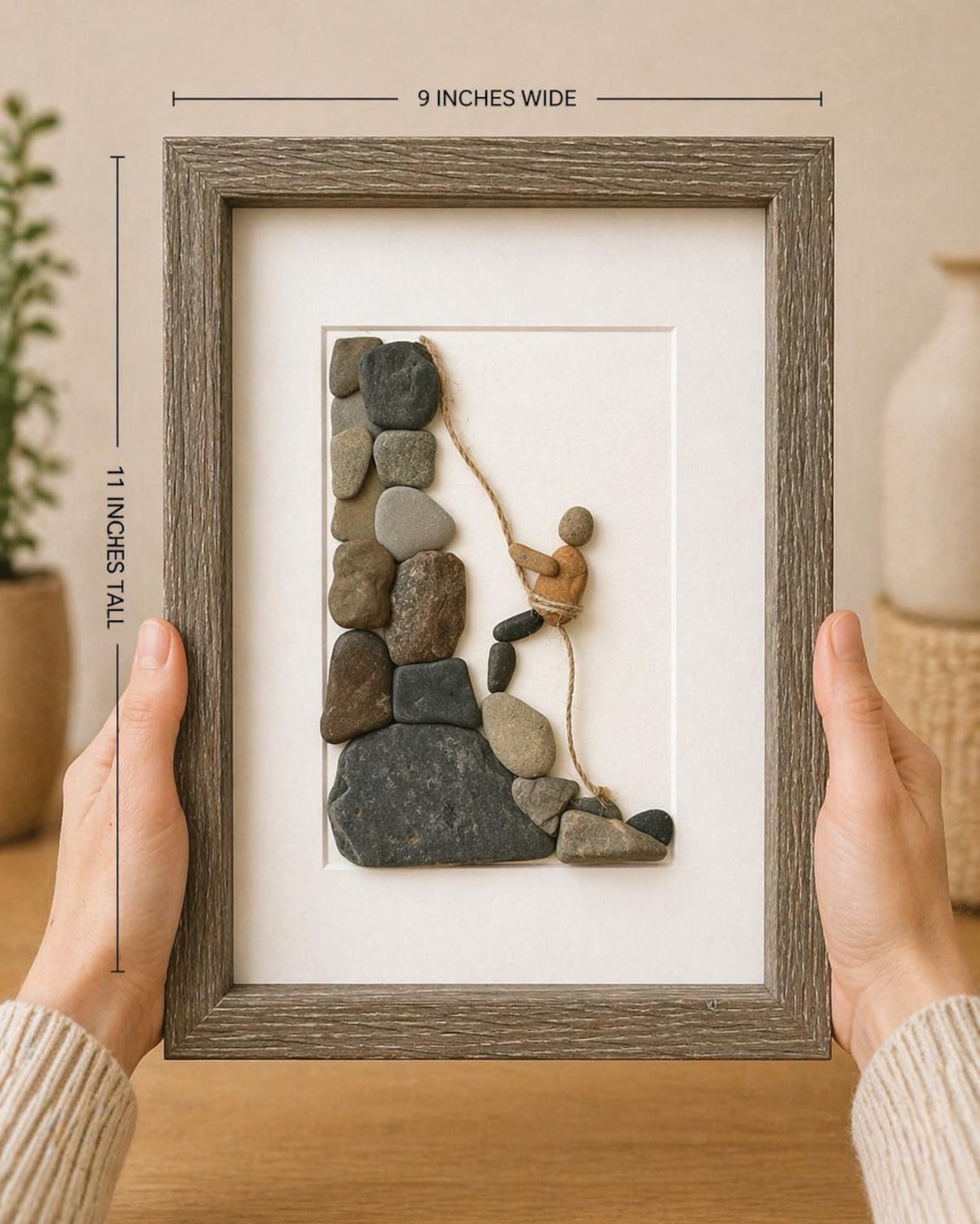 Rock Climbing Pebble Art, 8x10 Framed Original Artwork, Perfect Gift ...