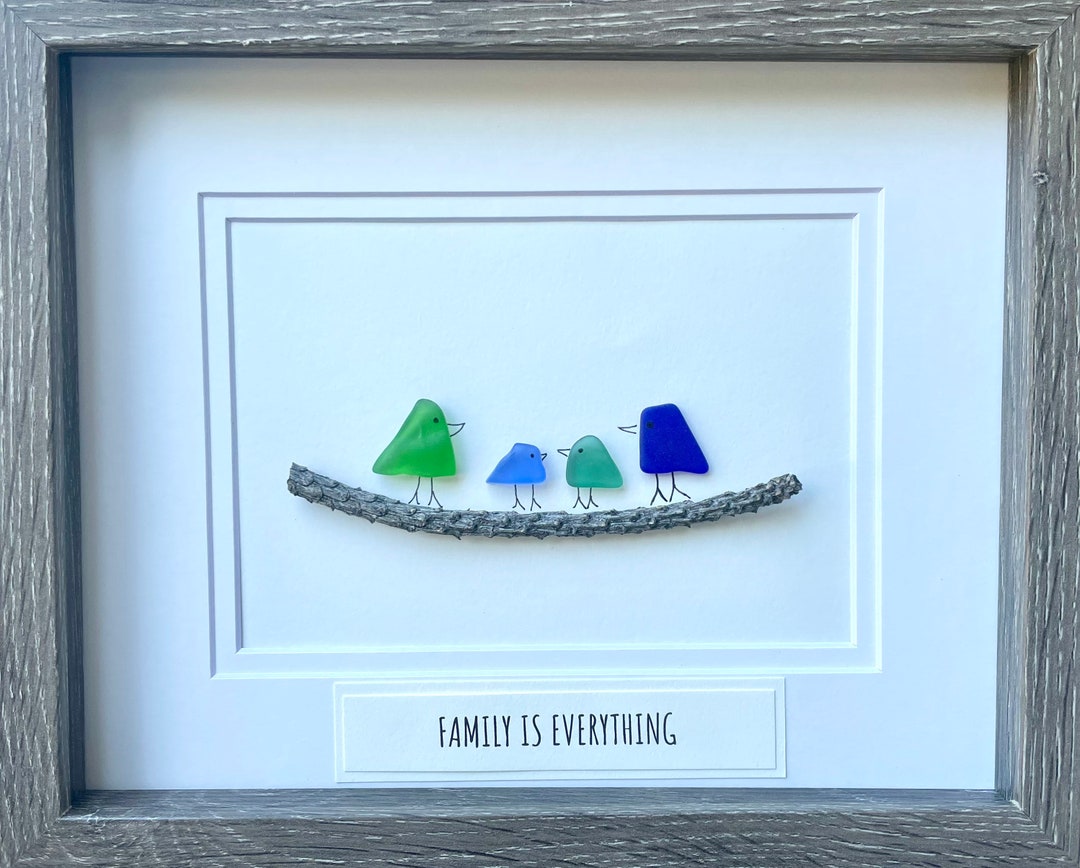 Family is Everything Framed Sea Glass Art Showing Family of 4 ...
