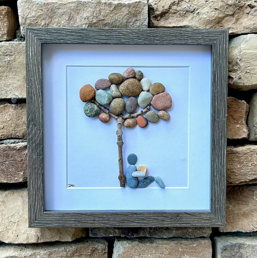 Book Lover Gift | Reading Under Pebble Tree Art | Handmade Pebble ...