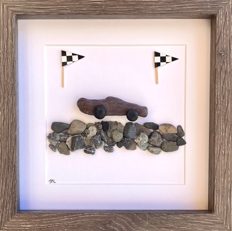 Race Car Pebble Art Picture 8x10 Framed Handmade Gift for Car - Etsy