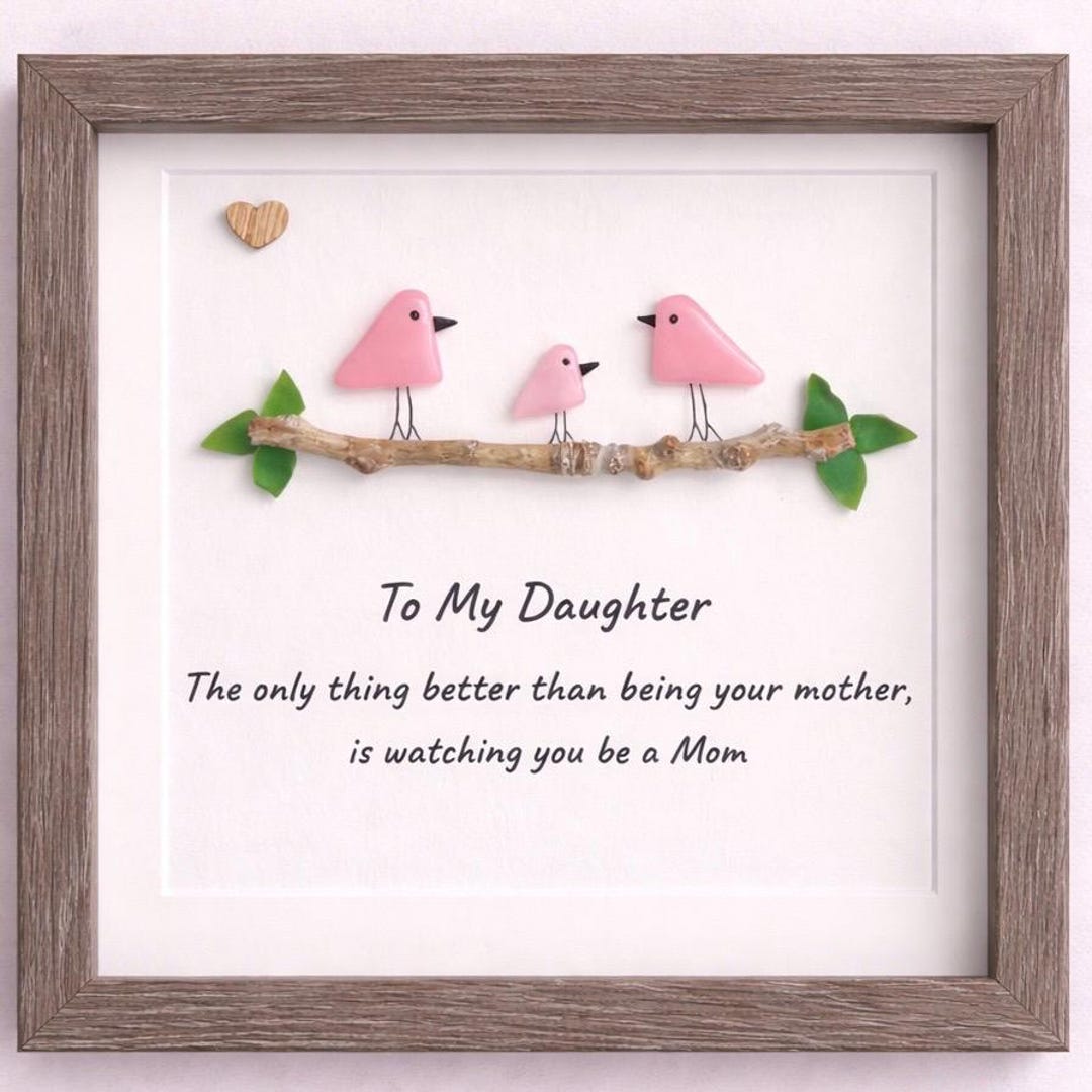 Gift for Daughter Who is a Mom, Framed 8x8 Sea Glass Art Captioned “the ...