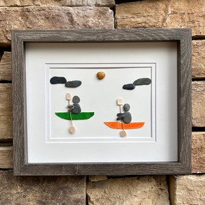 Pair of Kayakers 8x10 Framed Pebble Art, Handmade Personalizable Gift ...