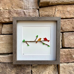 Sea Glass Cardinals Framed Handmade Artwork, 9x9 Original Wall Decor ...