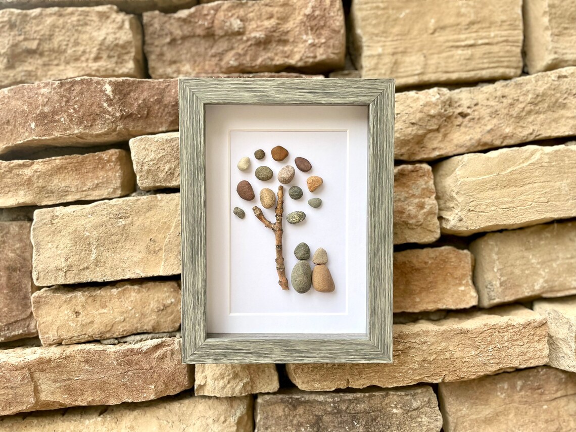 Two People Under Pebble Tree 5x7 Framed Original Handmade - Etsy