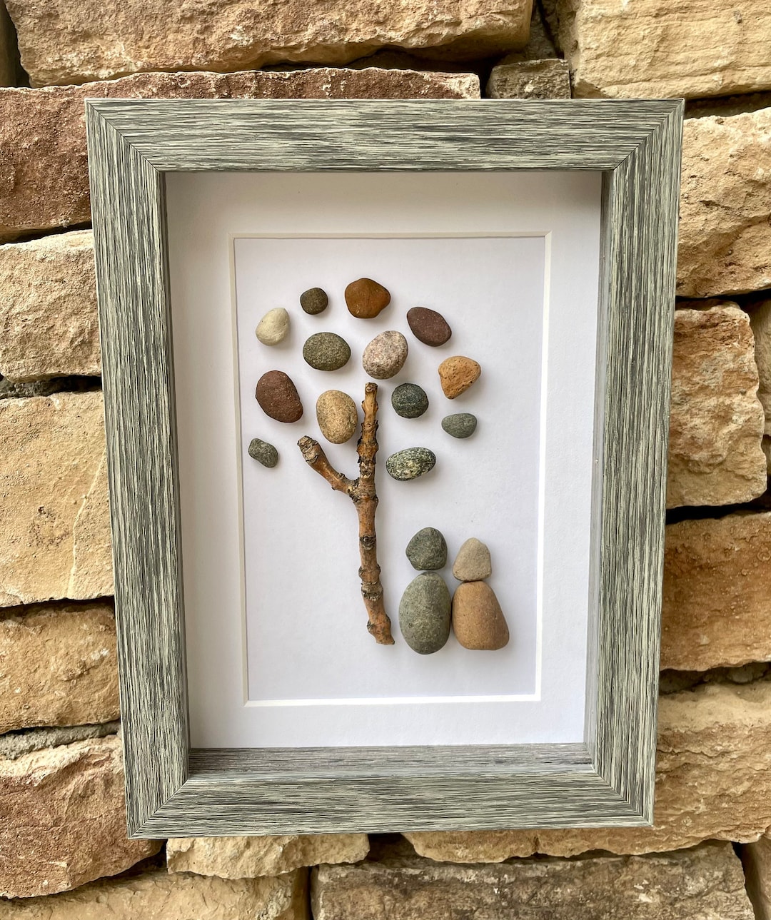 Two People Under Pebble Tree, 5x7 Framed Original Handmade Artwork ...