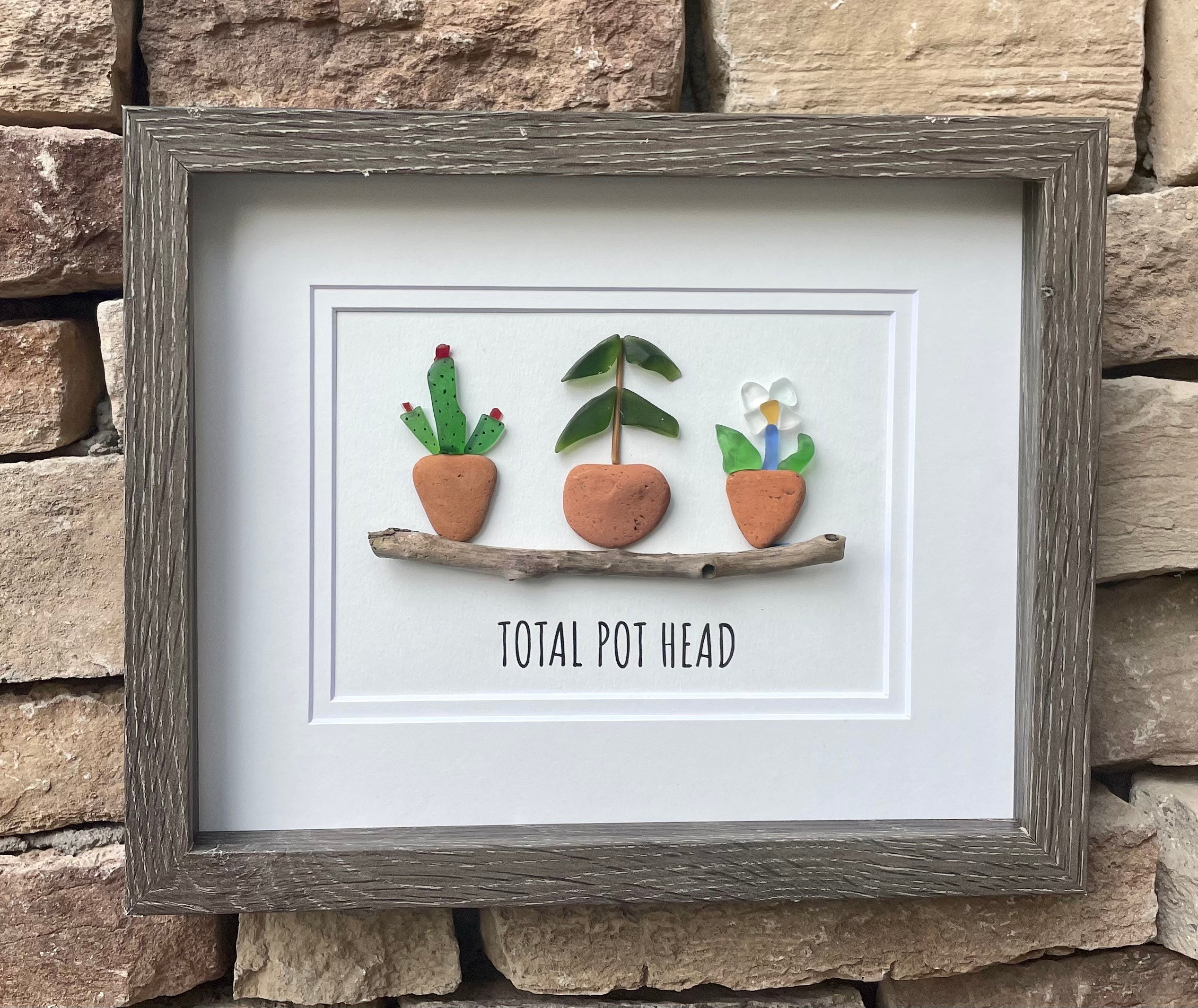 Total Pot Head Sea Glass Art, 8 X 10” Framed Gift for Gardener, Plant ...