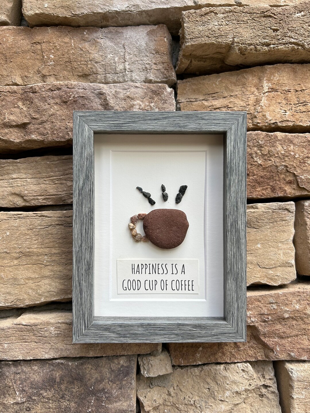 Framed Pebble Art Coffee Cup, Handmade Mosaic, Coffee Lover Gift (6x8 ...